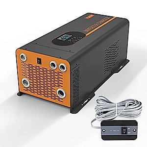 PowMr 2000W Hybrid Inverter Pure Sine Wave Inverter Output 12VDC~110V AC Low Frequency Inverter Home Solar Inverter with LCD Display with 12V Lead-Acid and Lithium Battery