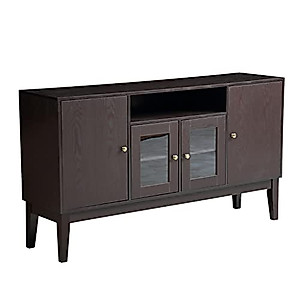 ZHUHW 60 Inch Solid Wood Sideboard Buffet Storage High Console Table with 4 Doors Living Room Espresso