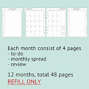 2024 Monthly Planner Refill for A5 Binder, Two Page Per Month, January 2024 - December 2024, 5.6"x8.25", 6-Hole Punched