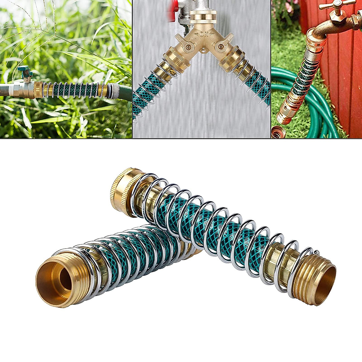 VankRing Garden Hose Y Splitters 2 Way Heavy Duty Brass 3/4" Water Splitter, Garden Water Timer, 2 Kink-Free Faucet Extension Hose Protector with 1 Set Garden Hose Quick Connectors