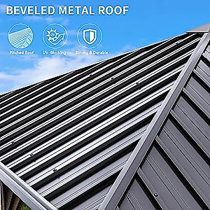 YITAHOME 10x10ft Hardtop Gazebo with Nettings and Curtains, Heavy Duty Galvanized Steel Outdoor Vertical Stripes Roof for Patio, Backyard, Deck, Lawns, Brown