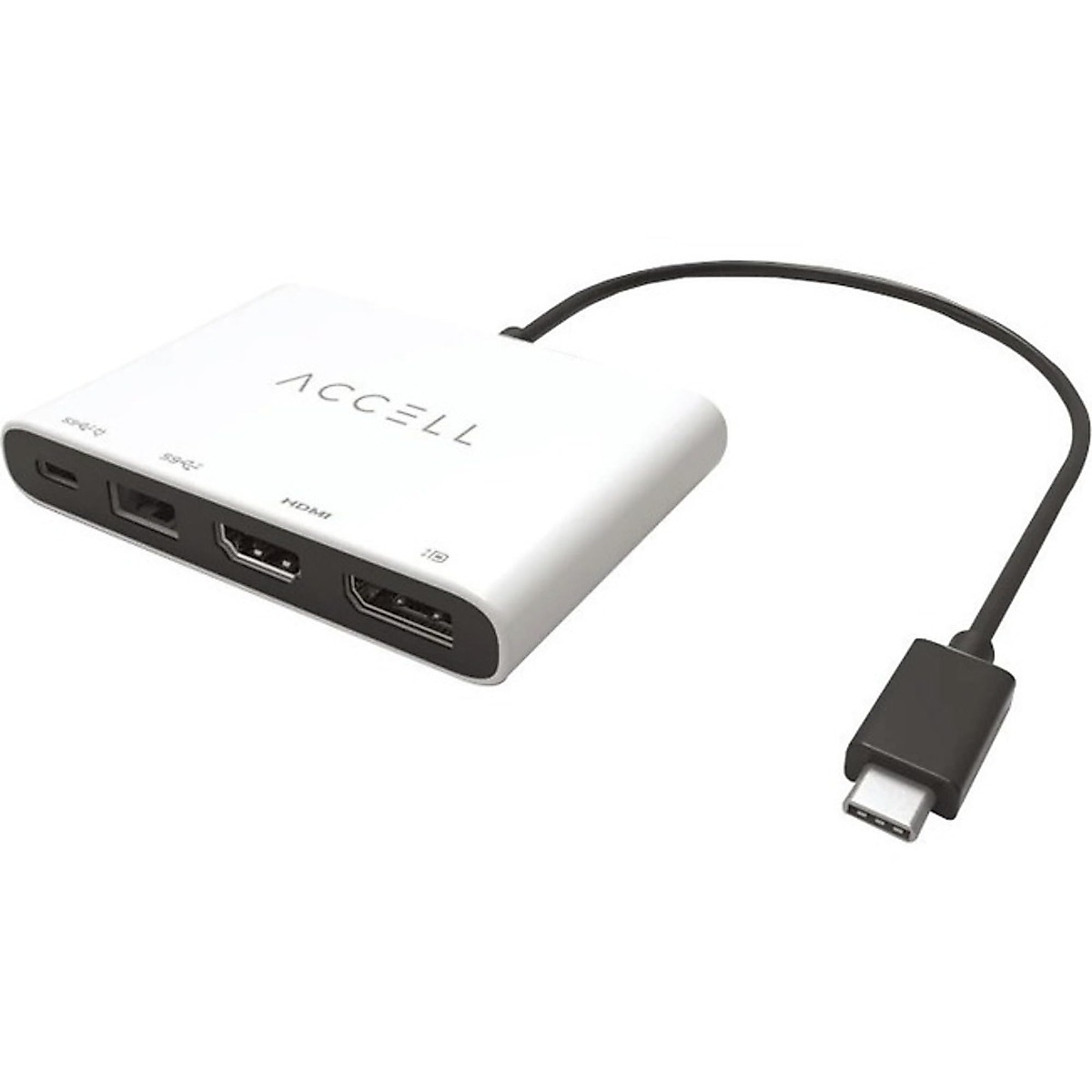 Accell USB-C Mobile Multiport Adapter - DisplayPort 1.4, HDMI 8K, USB 3.1 Gen 2, 90W Power Delivery - U241B-001F, White