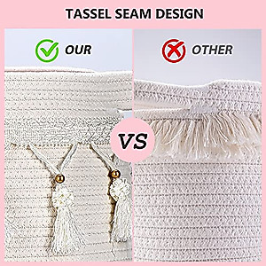 childishness ndup Large Cotton Rope Basket, Tassel Woven Storage Basket for Toy, Laundry and Blanket Organizer Basket, Round Hamper Basket with Handles for Kid's Room 17.7"x16.9"