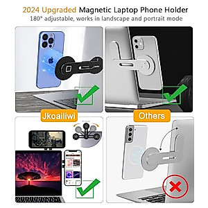 Jkoailiwi Dual Screen Magnetic Phone Holder for Laptop - Adjustable Slim Phone Mount for Monitor's Top and Side - Computer Extension Bracket for Tesla, MagSafe iPhone 15/14/13/12