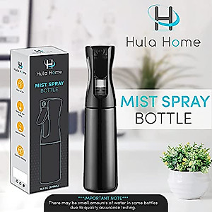Hula Home Continuous Spray Bottle (10.1oz/300ml) Empty Ultra Fine Plastic Water Mist Sprayer – For Hairstyling, Cleaning, Salons, Plants, Essential Oil Scents & More - Black