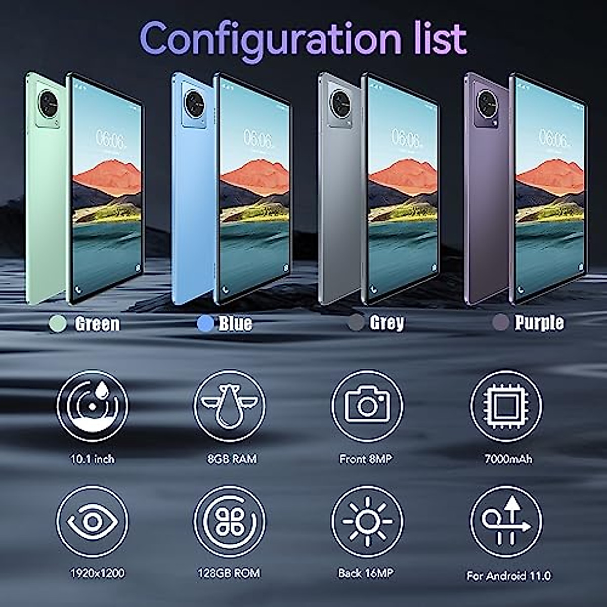 FECAMOS Office Tablet, 8GB RAM 128GB ROM US Plug 100‑240V Dual Camera 10.1 Inch IPS Tablet PC COTA Core CPU for School (Blue)