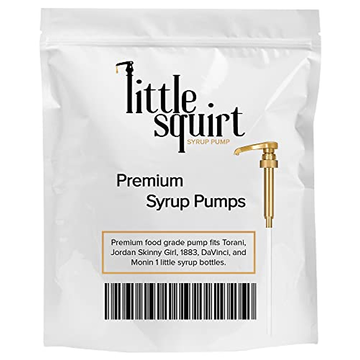 6-Pack Gold Torani Syrup Pump for Coffee Syrup Bottle by Little Squirt, Fits Torani & Skinny Syrup 750ml, Monin Liter Bottles, Coffee Syrup Pump Dispenser & Coffee Bar Accessories