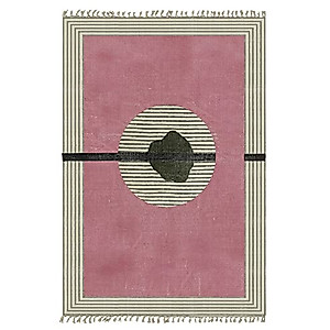 Casavani Indian Handmade Pink, Black Solid Area Rug Boho Kilim Flat Weave Indoor Hall Room Decor Carpet Throw Rug Boho Rugs for Bedroom Living Room Bathroom Balcony 2.6x8 Feet Runner