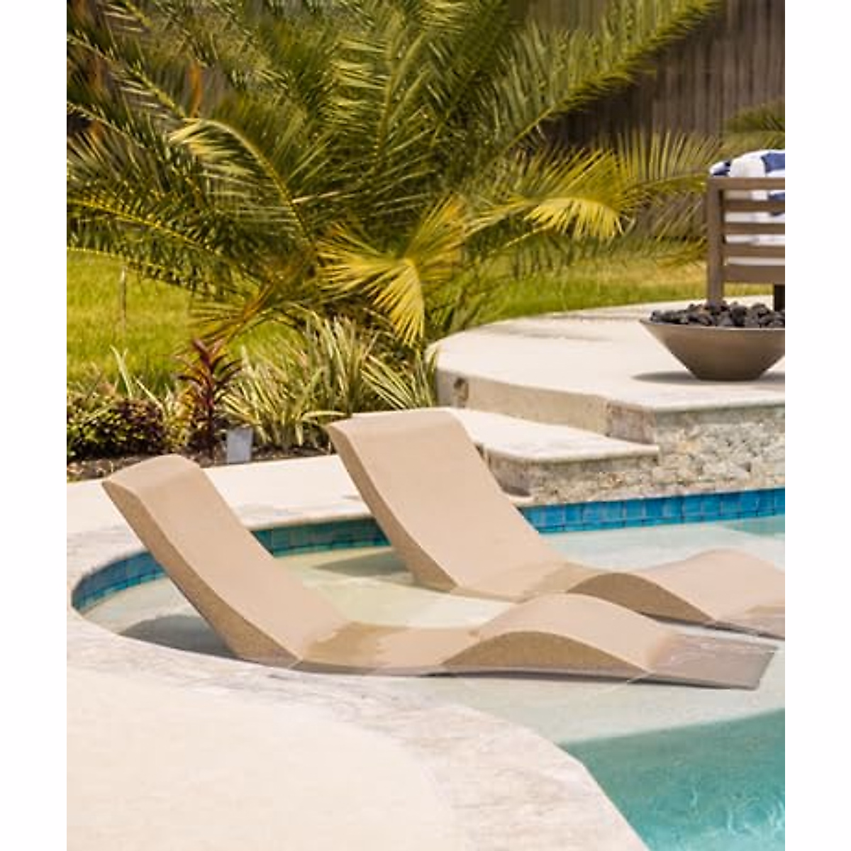 Aqua Outdoors- in-Pool Chaise Lounger - Pool & Sun Shelf Lounge Chair Designed for Water Depths Up to 9”-Compatible with All Pool Types - Poolside & Sun Deck Tanning - Set of 2 - Sandstone Granite
