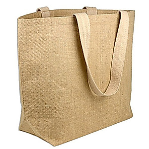 Large Reusable Jute Tote Bags Burlap Totes with Cotton Handles and Interior Lining Beach, Pool, Shopping 22" x 16" x 6" Natural