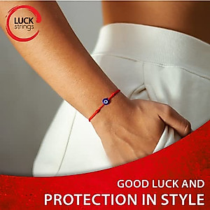 LUCK STRINGS Lucky Evil Eye Protection Bracelet, Adjustable Red String, Handmade Evil Eye Strand Bracelet For Men and Women