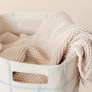 MakeMake Organics Organic Throw Blanket GOTS Certified Organic Cotton Blanket Chunky Knit Super Soft Cozy Fall Winter Large Adults Throw Blanket (50x60, Shell)