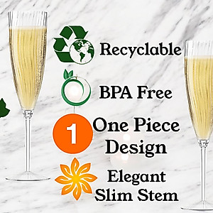 Oojami 6 Oz Clear Plastic Champagne Glasses 24 Pack, Hard Disposable Plastic Champagne Flute Party Wedding Toasting Drinking Champagne Flutes