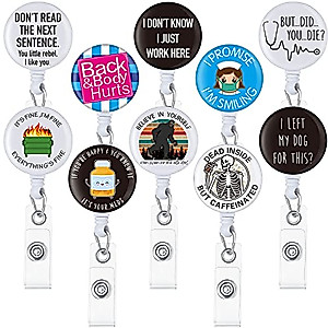 10 Pcs Funny Badge Holder Retractable Badge Reel Funny Badge Reels Retractable ID Clip Cute Nursing Badge Reel for Doctor Teacher Student Employee