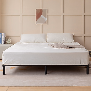 DTIG King Bed Frame, 7 Inch King Size Platform Bed Frame No Box Spring Needed, Easy Assembly Floor King Bed Frame, Tool-Free Metal Mattress Foundation Black