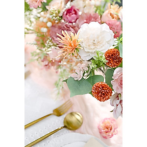 YYHUAWU Artificial Flowers Combo Set Fake Flower Leaf Box with Stems for DIY Wedding Bouquets Centerpieces Flower Arrangements Decorations Baby Shower Party Home Decorations Orange Pink