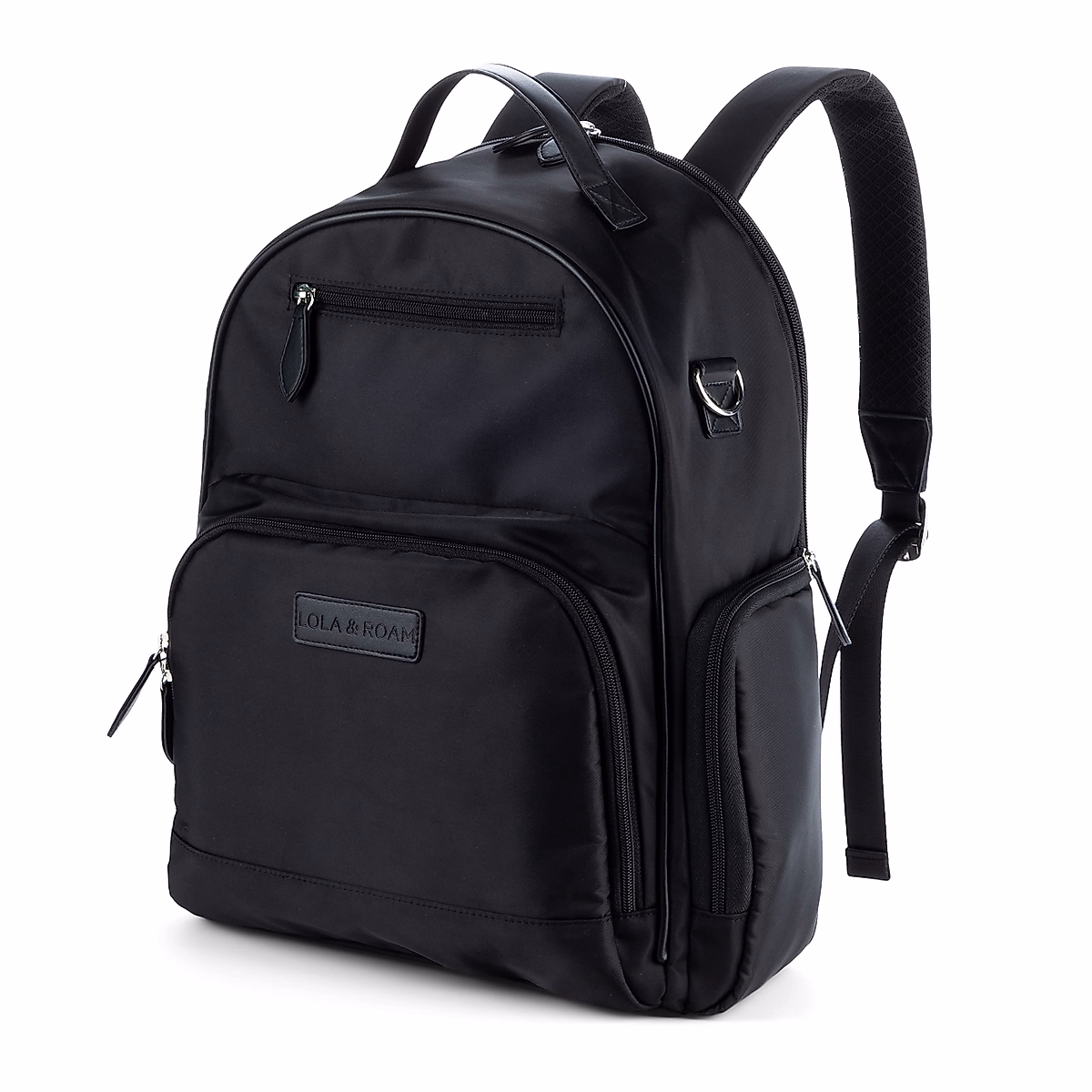 LOLA & ROAM Nylon and Vegan Leather Diaper Bag Backpack with Cooler Compartment and 5 Accessories, 5 Separate Compartments for Easy Use, Lightweight Baby Bag to Toddler to 2 Kids