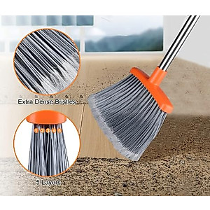 Self-Cleaning Broom and Dustpan Set, Stand Up, Indoor & Outdoor, Gray & Orange (Orange and Gray)
