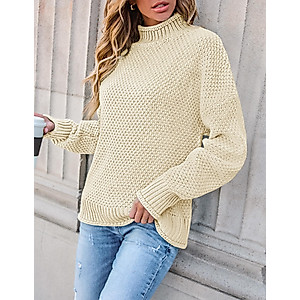 ZESICA Women's Turtleneck Batwing Sleeve Loose Oversized Chunky Knitted Pullover Sweater Jumper Tops,Apricot,Small