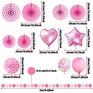 Recosis Party Decorations Pink, Paper Pompom Balloon Garland Party Supplies for Women Girl Party Birthday Valentine's Day Baby Shower Bachelorette Wedding Graduation Party Decorations