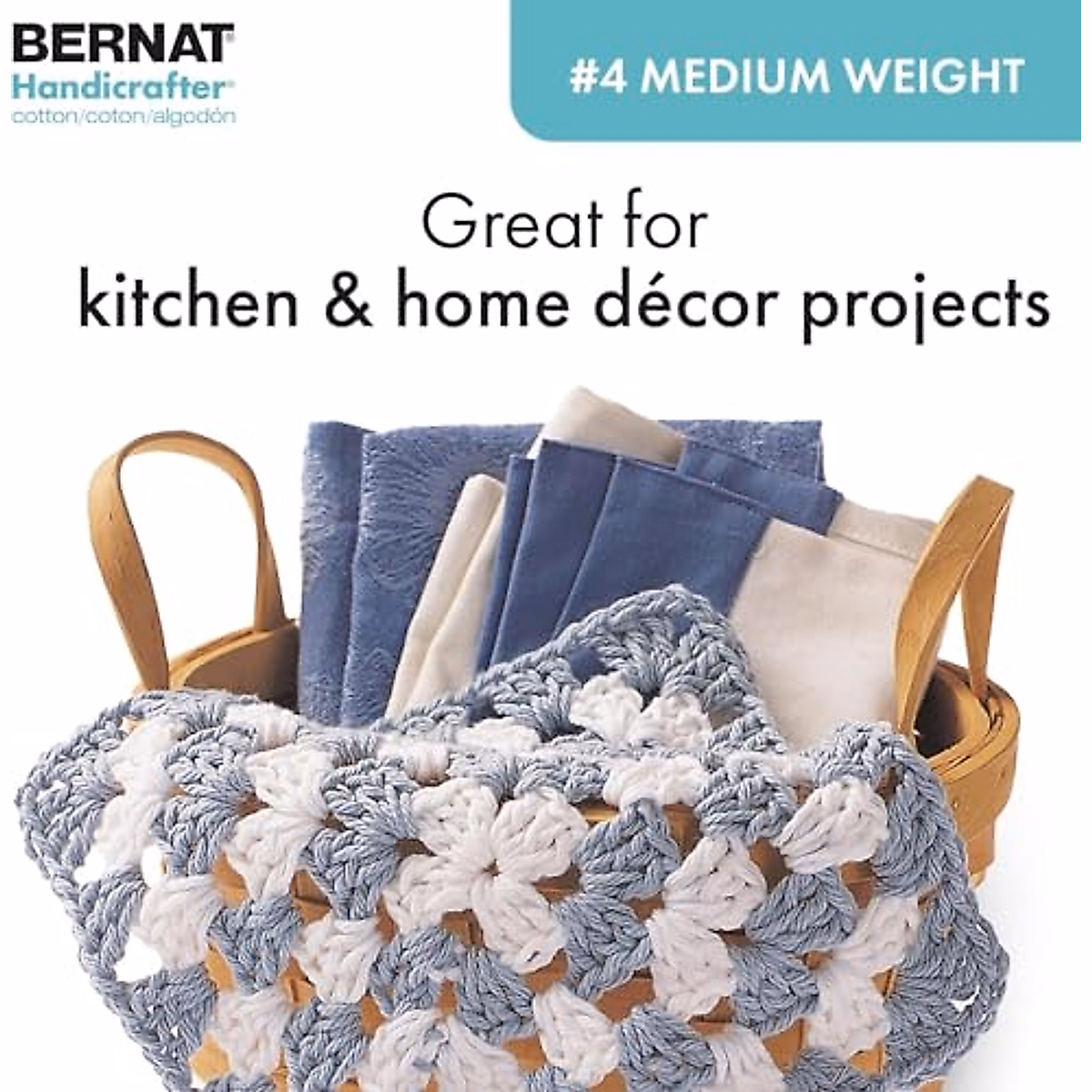 Bernat Handicrafter Cotton Yarn, Gauge 4 Medium Worsted, Blue Camo