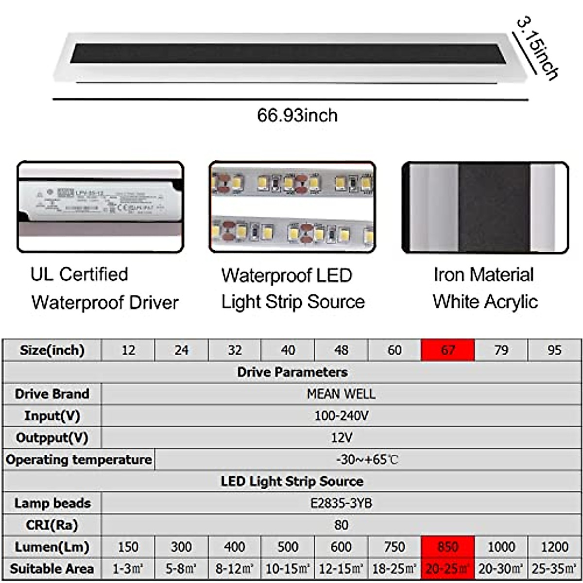 Aidenkid Outdoor LED Wall Lights Modern Wall Mounted Sconce Rectangular Long Strip Wall Lamps White Acrylic IP67 for Garden Terrace Background Wall (RGBCW, 67 INCH)