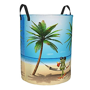 Foruidea Summer Green Frog Laundry Basket,Laundry Hamper,Collapsible Storage Bin, Oxford Fabric Clothes Baskets,Nursery Hamper For Home,Office,Dorm,Gift Basket