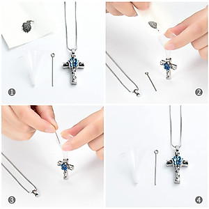 Urn Necklace for Ashes Rose Flower Cross Cremation Jewelry Pendant for Human/Pet Funeral Keepsake Memorial Necklace (Silve-Blue)
