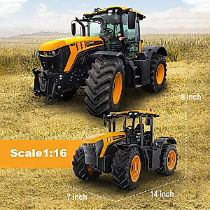 Dollox RC Farm Tractor Toy 1/16 Scale Construction Farmer Truck 2.4G Hobby Remote Control Engineering Vehicle with High Simulation Lights and Sounds, Tractor Toys Car for Kids & Adults