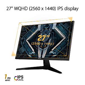 ASUS TUF Gaming 27" 2K HDR Monitor (VG27AQ1A) - QHD (2560 x 1440), IPS, 170Hz (Supports 144Hz), 1ms, Extreme Low Motion Blur, Speaker, G-SYNC Compatible, VESA Mountable, DisplayPort, HDMI,BLACK