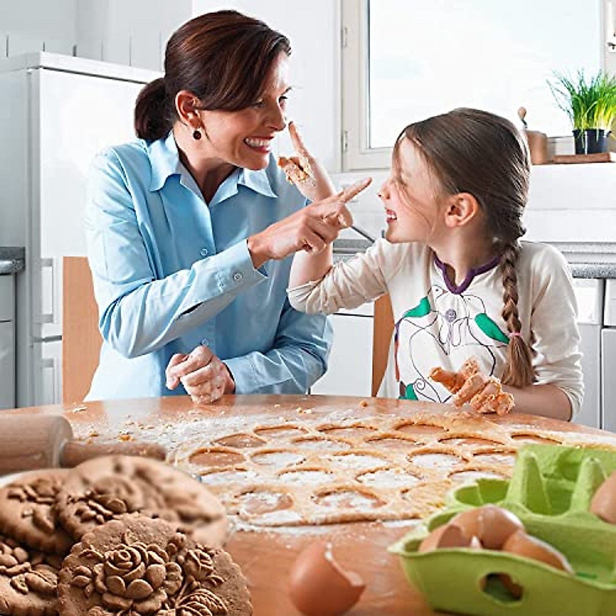 Wooden Cookie Molds, Wooden Cookie Biscuit Mold Baking Cookie Mold Wooden Carved Mold Cookie Cutter Embossing Mold, DIY Shapes Cookie Stamp,Gingerbread Mold,Pine Cone Mold (Rose)