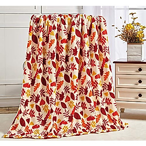 Décor&More Autumn Harvest Fallr Collection Festive and Cuddly Holiday Microplush Throw Blanket (50" x 60") -Autumn Leaves