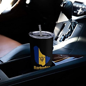 Barbados Flag Map 20 Oz Travel Coffee Mug with Lid Tumbler Drinking with Straw Brush Water Car Cup