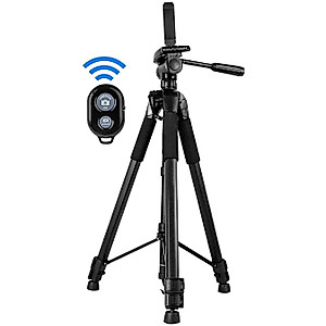 UltraPro 72" Inch Black Camera Tripod with Universal Smartphone Mount + Remote Control Compatible with iPhone/Android Cell Phone, Includes UltraPro Microfiber Cleaning Cloth