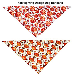 PTDECOR 4 Pack Thanksgiving Dog Bandanas Fall Autumn Dog Puppy Bandana Adjustable Dog Triangle Scarf Turkey Leaf Pumpkin Pattern Dog Thanksgiving Bandanas for Small Medium Dogs Pets