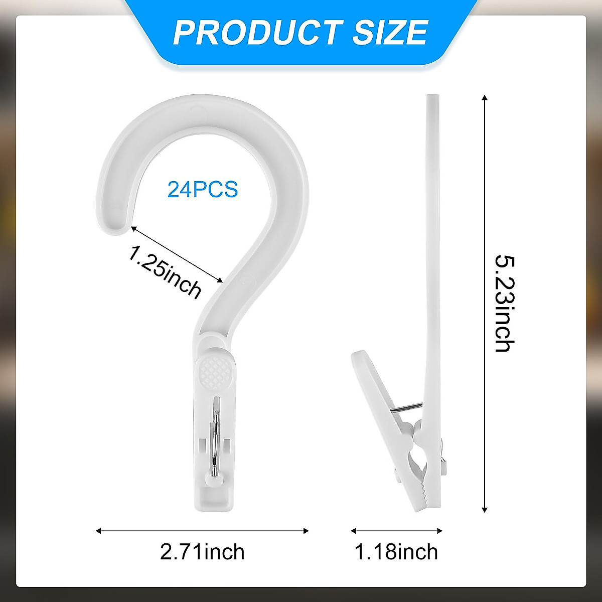 24PCS Laundry Hooks with Clips Plastic Clothes Pins Super Strong Hanger Clips Boot Hangers Towel Clips Laundry Clips for Bathroom Travel Portable(White)