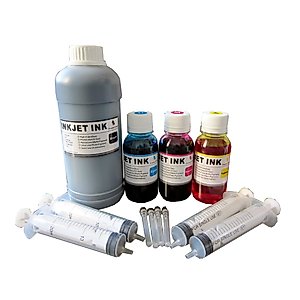 Ink cartridge refill kit, bulk ink for HP printer 16 oz. Black & 12 oz. Color (C+M+Y)
