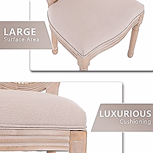 Henf French Country Dining Chairs Set of 2,Vintage Dining Chairs with Solid Wood Frame,Side Chairs Farmhouse Dining Chairs for Kitchen,Restaurant,Upholstered Dining Room Chair (Beige, Round Back)