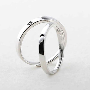 Couples Sun and Moon Ring Adjustable Matching Rings I Love You Letter Engraved Wedding Band for Women and Men (2pcs, one Size),Rose Gold,White,Purple