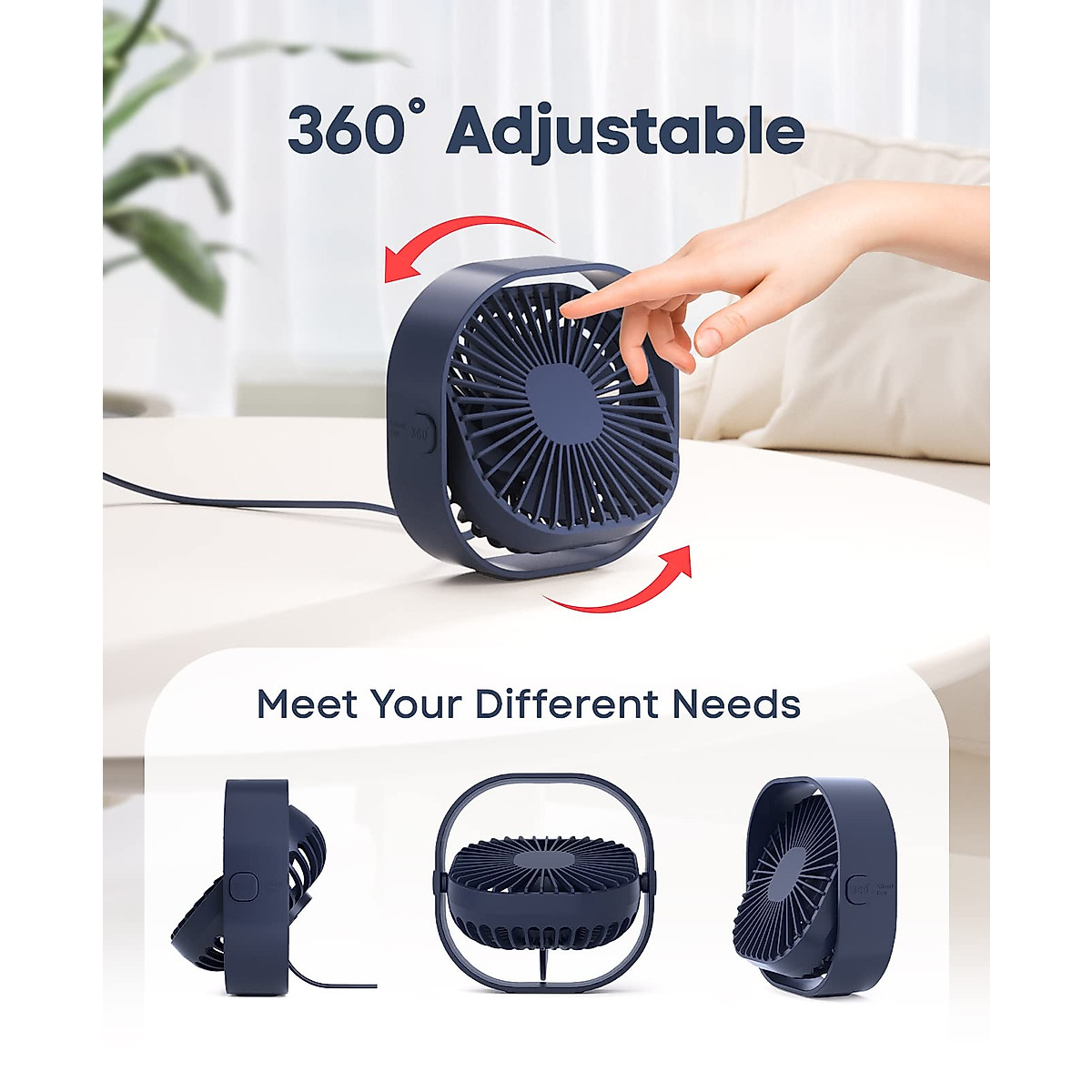 Mini Desk USB Fan Small: Mini USB Desk Fan Portable Small fan 3 Speeds Desktop Fans 4 Inch Quiet Cooling 360° Rotate Mini Table Fan - Office Bedroom Home