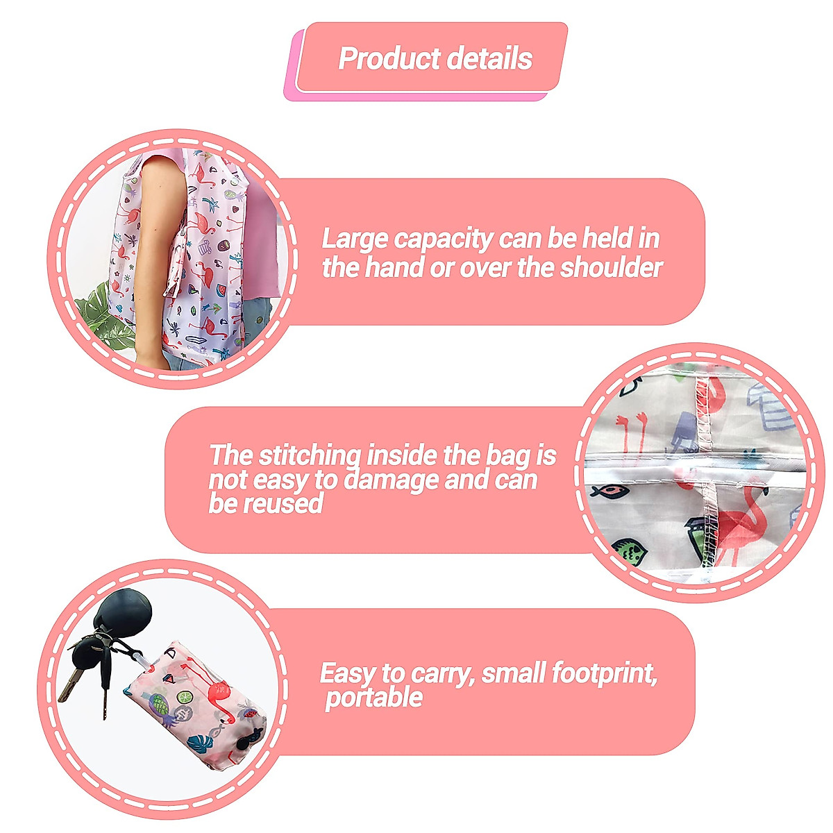 ACPETTY 10 Packs Foldable Reusable Grocery Bags Cute Animal Dog Bird Owl Shopping Bag with Long Handle Lightweight Horse Tote Bags for Groceries Supermarket Christmas Birthday