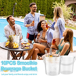 10Pcs Plastic Cocktail Buckets for Drinks, 1L 32oz Reusable Ice Bucket Smoothie Drink Buckets for Party,Liter Ice Bucket Translucent for Bar Beer,Anything but a Cup Party Ideas