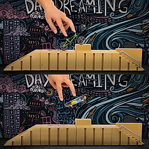 DaCool Skate Park Kit 16Pcs Fingerboard Ramp Decks Finger Skateboards Swing Board Mini Finger Toys Bikes Skates Scooter Multiple Skate Park Model for Finger Skateboard Training Educational and Fun