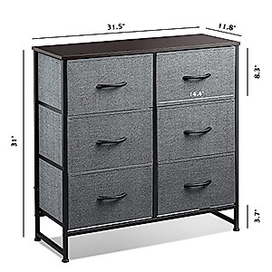 WLIVE Fabric Dresser for Bedroom, 6 Drawer Double Dresser, Storage Tower with Fabric Bins, Chest of Drawers for Closet, Living Room, Hallway, Nursery, Dark Grey