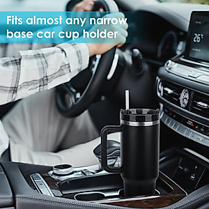 E-Senior 40 oz Tumbler with Handle and Carrier Bag, Stainless Steel Cup Reusable Insulated Coffee Mug,Keep Hot/Cold,Travel Water Bottle with holder For Travel Home, Office (Black)