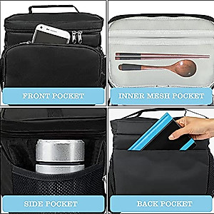 Hydro2Go Insulated Lunch Bag Women, Lunch box for Men with Adjustable Shoulder Strap, Leakproof Lunch Box Lunch Bag for Work, Picnic, Camping, Cooler, Black