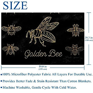 Golden Bee Prints Soft Warm Cozy Blanket Throw for Bed Couch Sofa Picnic Camping Beach, 150×100cm