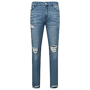 EVALESS Women Ripped High Rise Boyfriend Jeans Pull-On Distressed Stretchy Denim Pants Blue Size 8