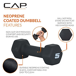 CAP Barbell Neoprene Dumbbell Weights, 5 lb Pair, Black