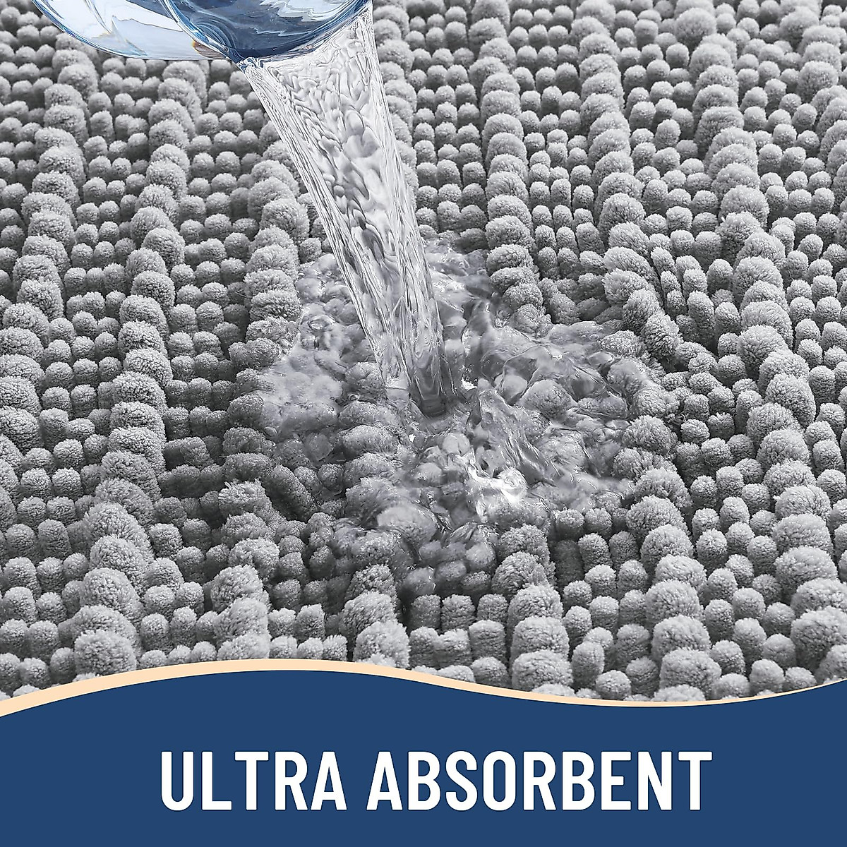 Arotive Luxury Chenille Bathroom Rug Mat, Extra Soft Thick Absorbent Shaggy Bath Rugs, Non-Slip Machine Wash Dry Plush Bath Mats for Bathroom, Shower, and Tub (16''x24'', Light Grey)